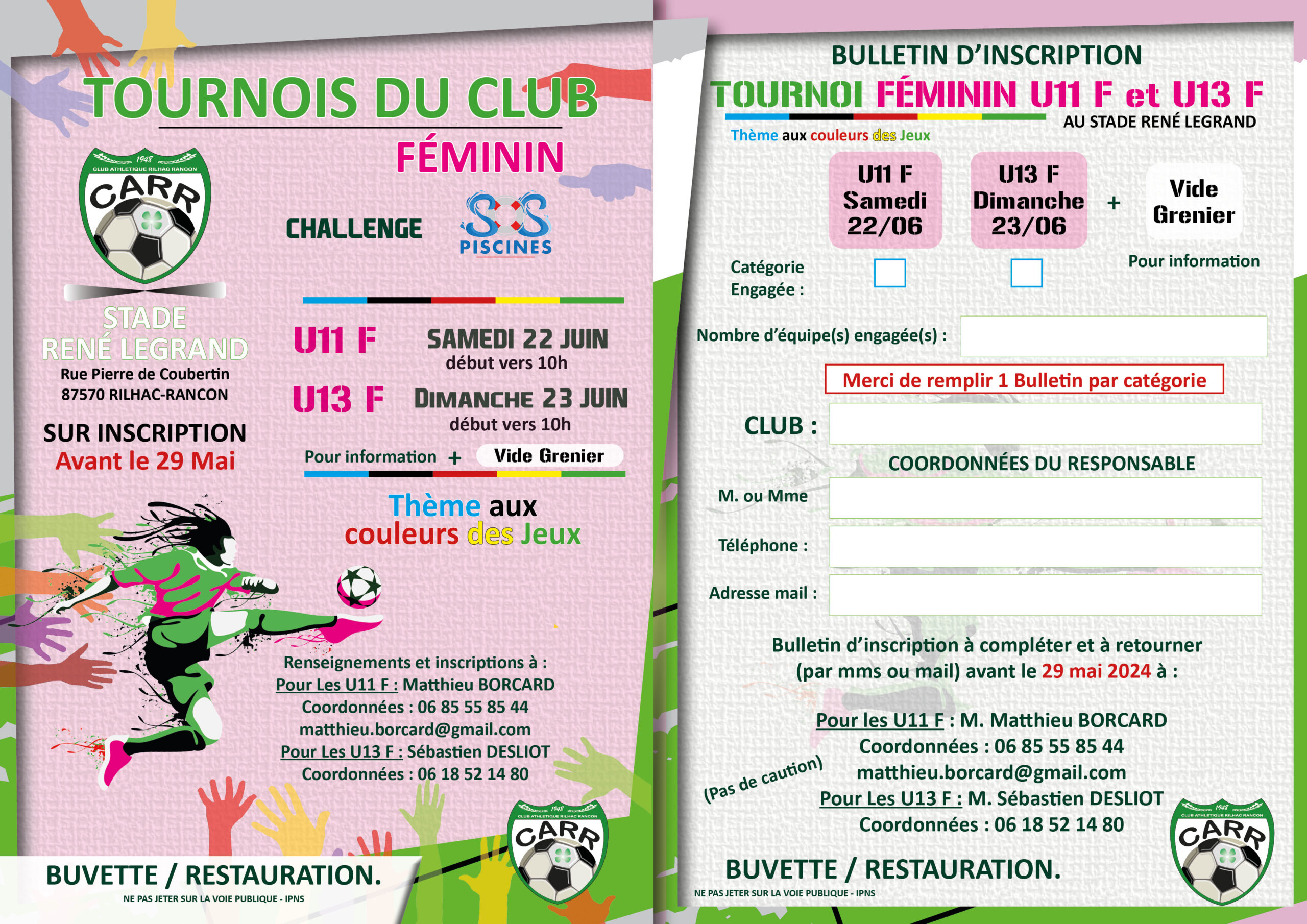 Tournoi FEMININ U11 à 8 et U13 à 8 CA Rilhac Rancon (Haute-Vienne – 87 ...